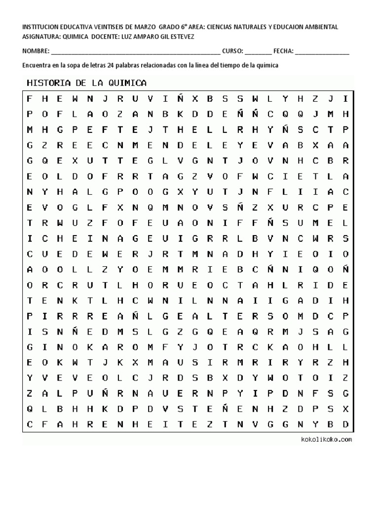 Sopa Letras Historia de La Quimica | PDF