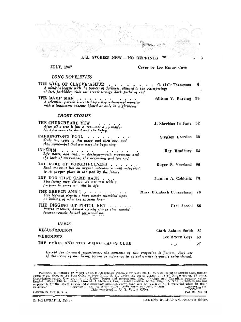 "The Damp Man" (From "Weird Tales," Jul 47), "The Damp Man Returns ...