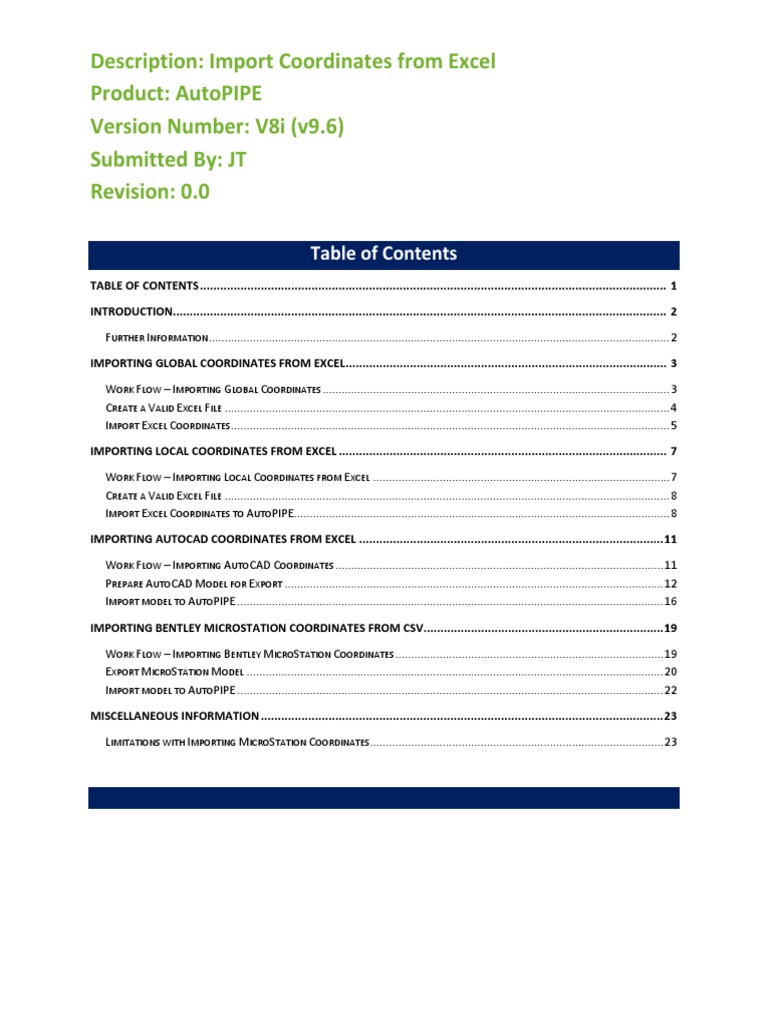 Tutorial - Import Coordinates From Excel To AutoPIPE PDF | PDF ...