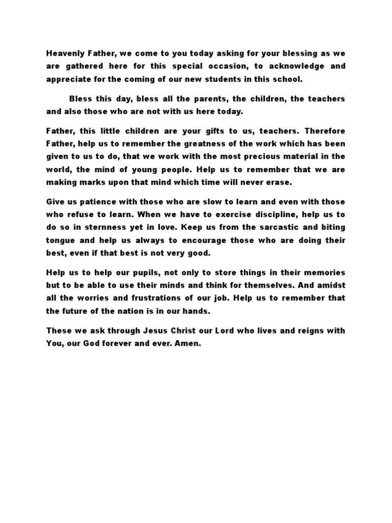Prayer for New School Year Blessings | PDF