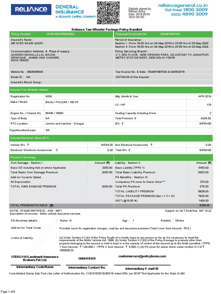 Reliance General Insurance Company Limited: Reliance Two Wheeler ...