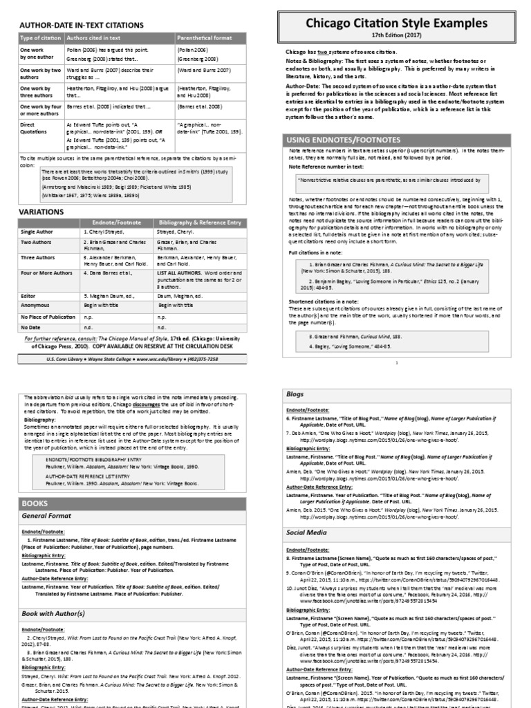 Chicago Citation Style Examples 17th Edition | Download Free PDF ...