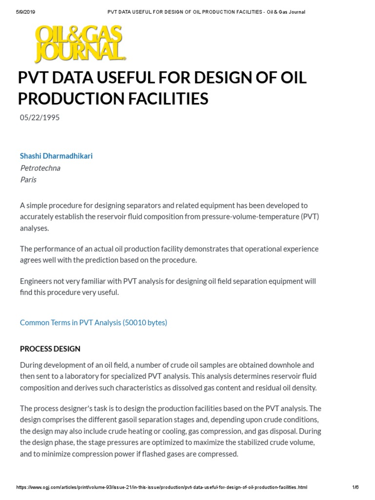 PVT Data Useful For Design of Oil Production Facilities - Oil & Gas ...