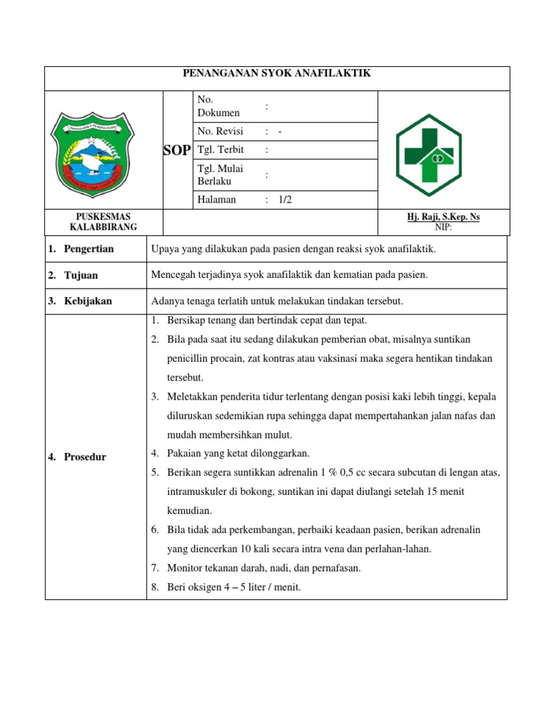 Sop Penanganan Syok Anafilaktik | PDF