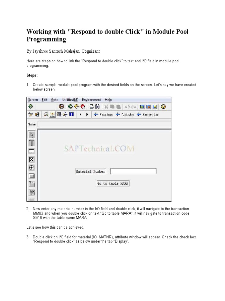 MODULE POOL 2 Working With Double Click Event in Module Pool Programming | PDF