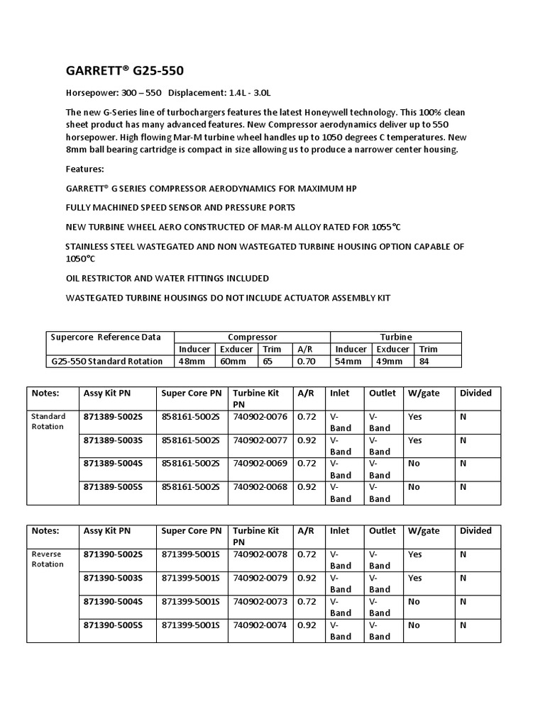 GARRETT® G25-550: Standard Rotation | PDF | Turbocharger | Turbine