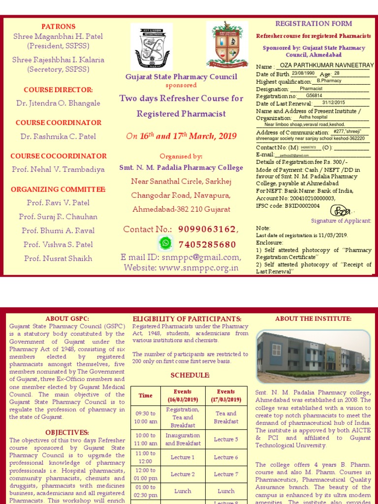 Refresher Course Registration Form | PDF | Pharmacist | Pharmacology