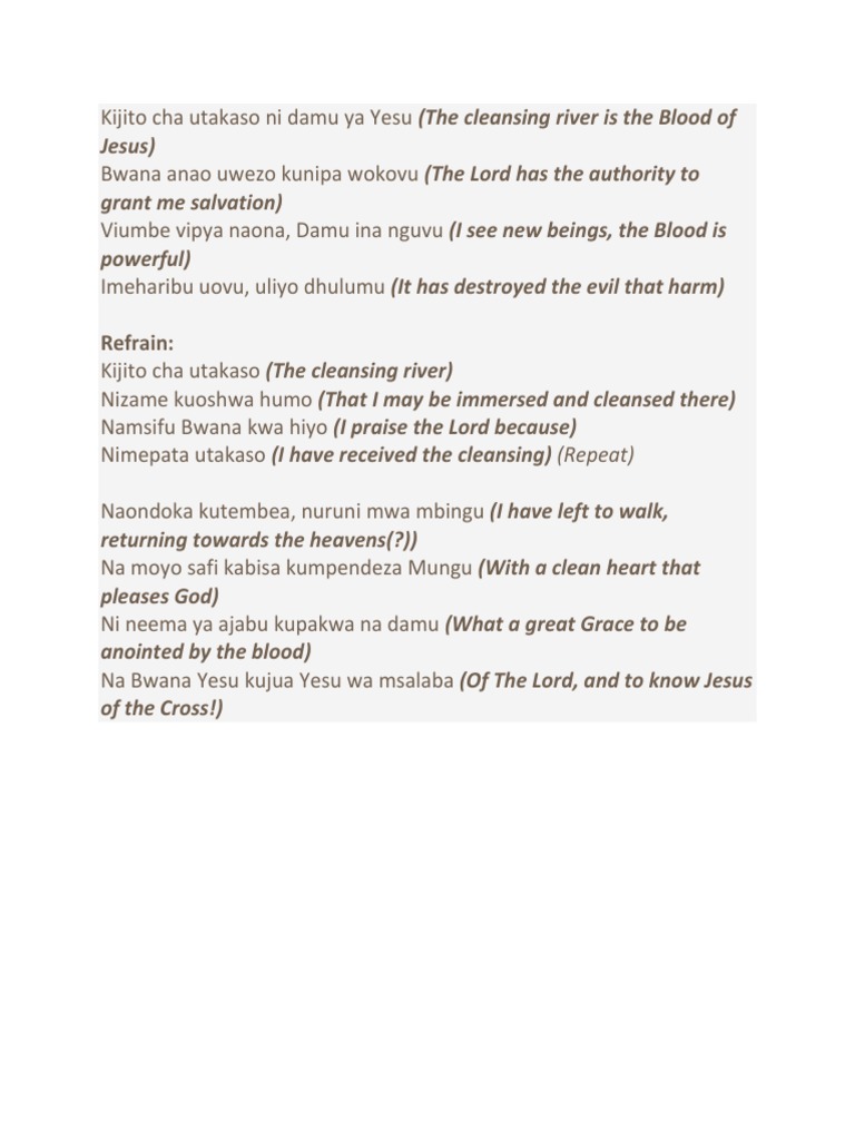 Kijito Cha Utakaso Ni Damu Ya Yesu | PDF