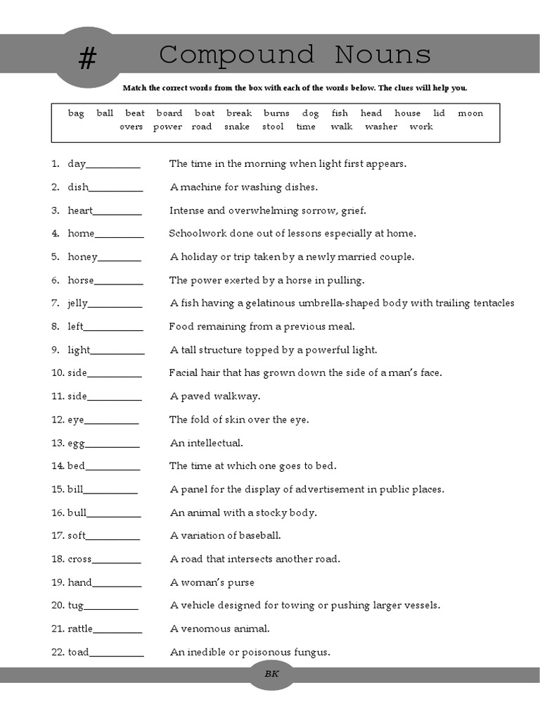 Week 2 - Compound Nouns Exercise Sheet 2 | PDF | Nature