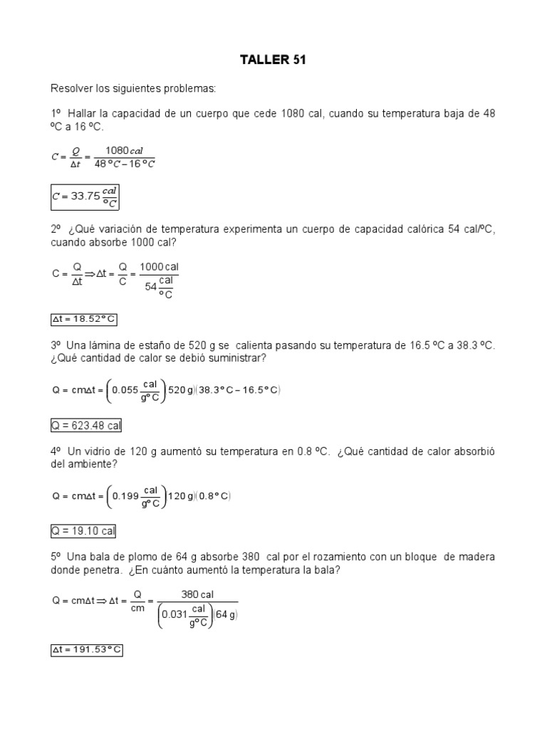 Ejercicios de Calor Específico Resueltos | PDF | Calor | Propiedades ...