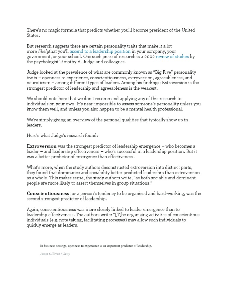 Ascend To A Leadership Position Review of Studies | PDF | Extraversion ...