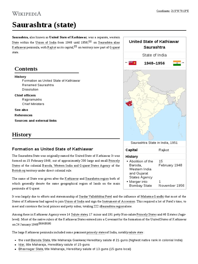 Saurashtra (State) | PDF | South Asia | Independent India