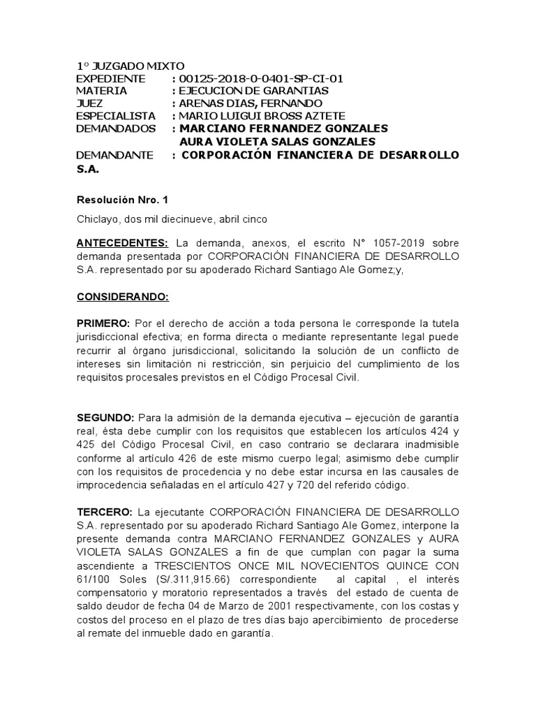 Modelo de Auto Admisorio | Hipoteca Comercial | Justicia