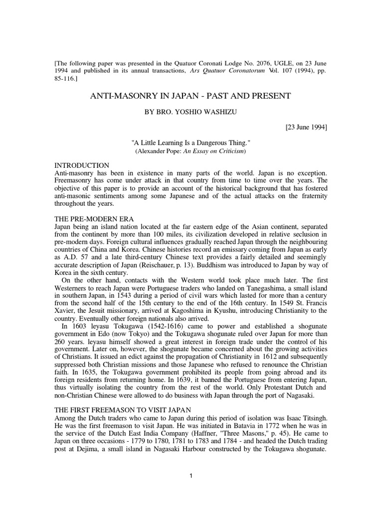 Anti-Masonry in Japan - Past and Present | PDF | Masonic Lodge ...