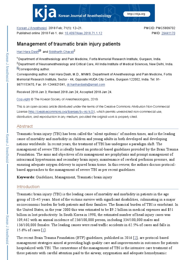 Management of Traumatic Brain Injury Patients | PDF | Traumatic Brain ...