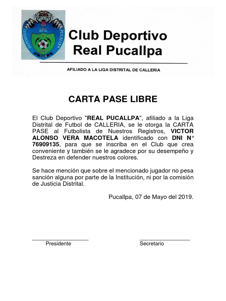 Carta Pase Libre | PDF