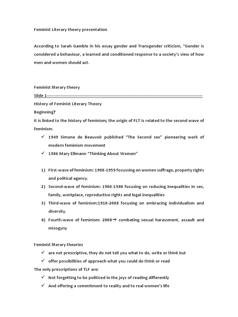 Feminist Literary Theory | PDF | Feminism | Gender Studies
