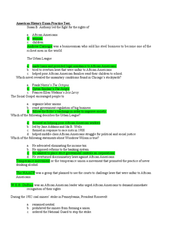 American History Practice Test | PDF | The United States | Panama