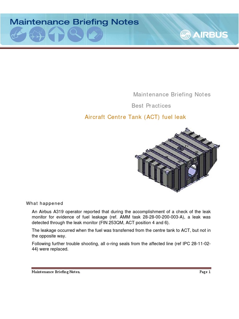 Aircraft Centre Tank (ACT) Fuel Leak | Download Free PDF | Leak | Airbus