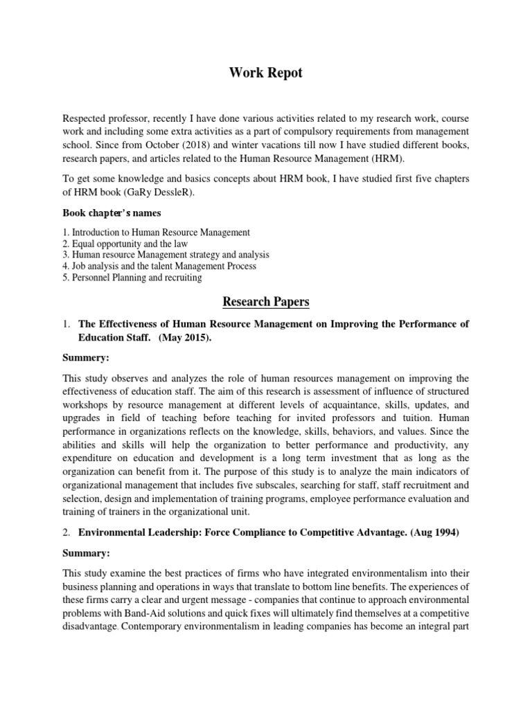 Work Repot: Book Chapter's Names | PDF | Strategic Management | Human ...