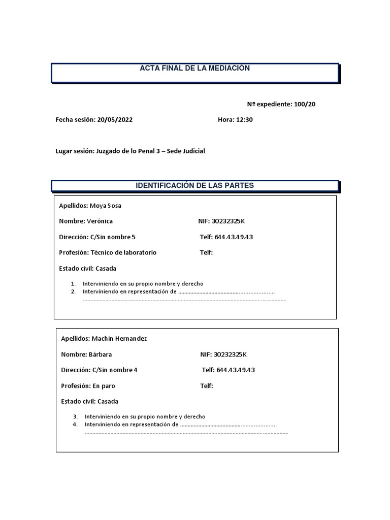 Modelo de Acta Final y Acuerdo | PDF | Mediación | Instituciones sociales