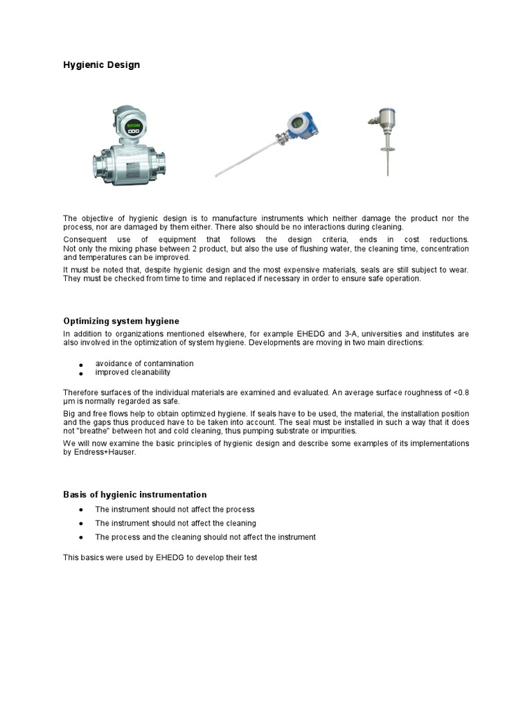 Hygienic Design | PDF | Hygiene | Flow Measurement