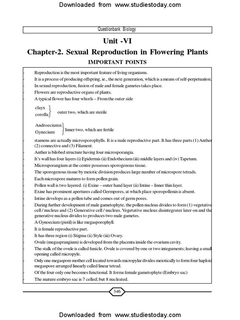 NEET UG Biology Sexual Reproduction in Flowering Plants | PDF ...