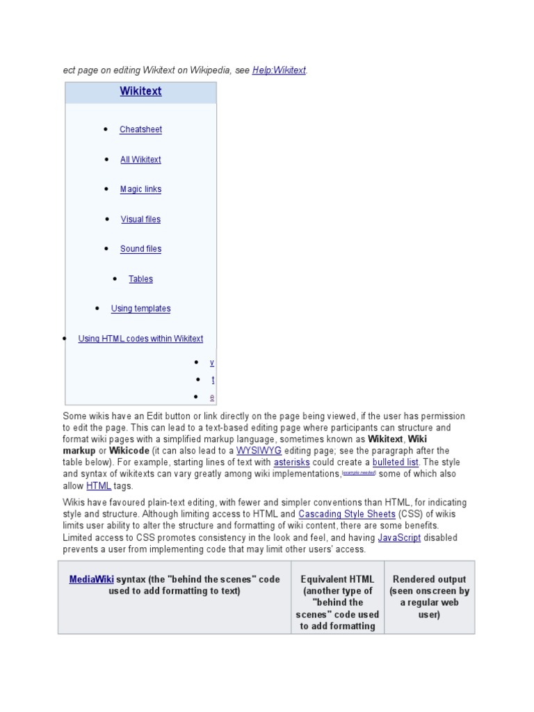 Wikitext: Ect Page On Editing Wikitext On Wikipedia, See | PDF | Computers