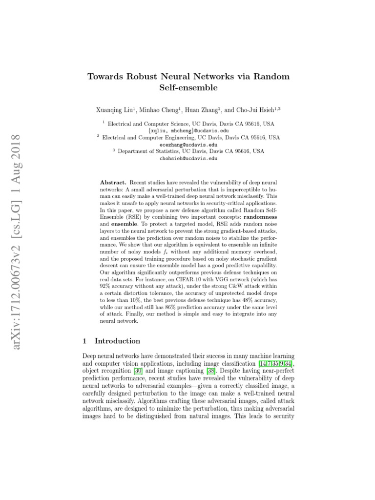 Towards Robust Neural Networks Via Random Self-Ensemble | PDF | Artificial Neural Network | Deep ...