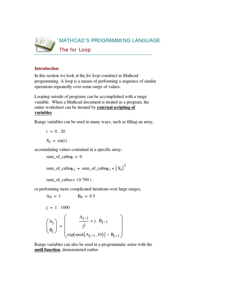 Mathcad Inside Mathcad Programming The For Loop Pdf Pdf Array Data Structure Control