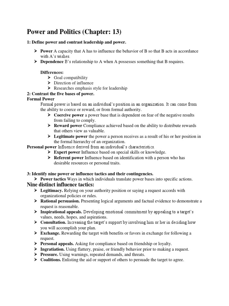 Power and Politics (Chapter: 13) | PDF | Power (Social And Political ...