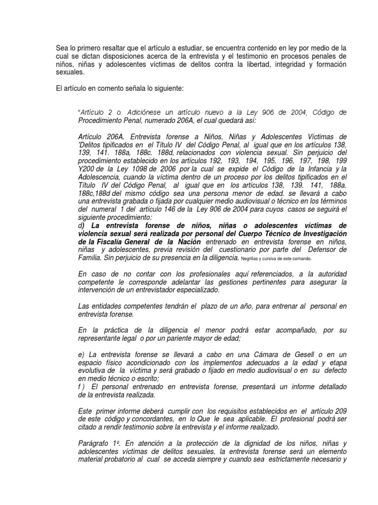 Analisis Art. 206 A - Ley 1652 de 2013 | PDF | Constitución | Trata de ...