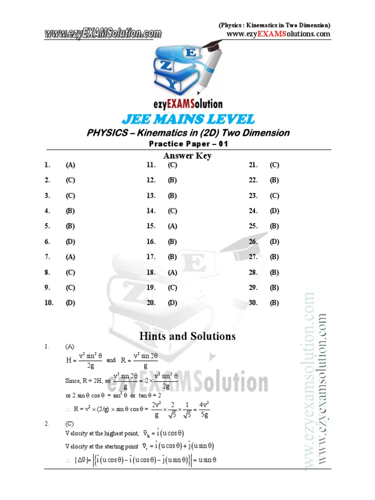 JEE Mains 2D Kinematics Practice | PDF | Acceleration | Natural Philosophy