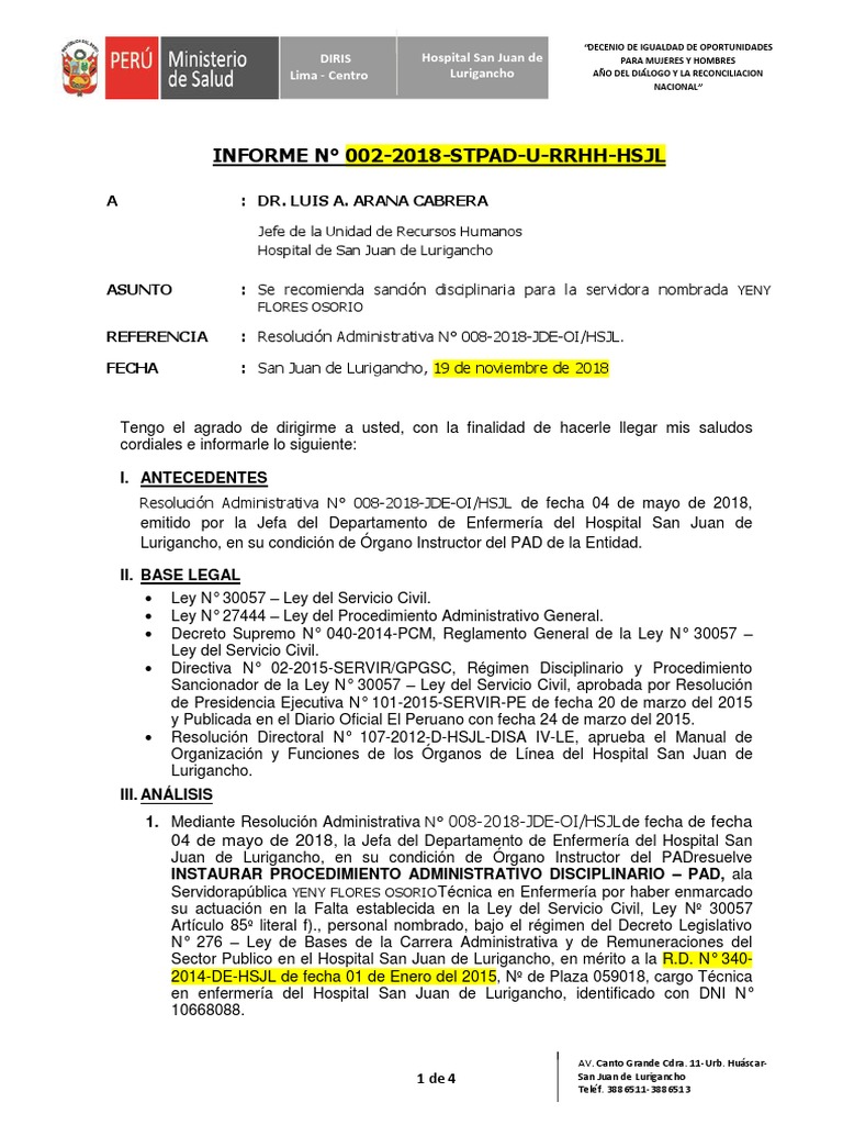 informe de Procedimientos Administrativos Disciplinario | Política ...