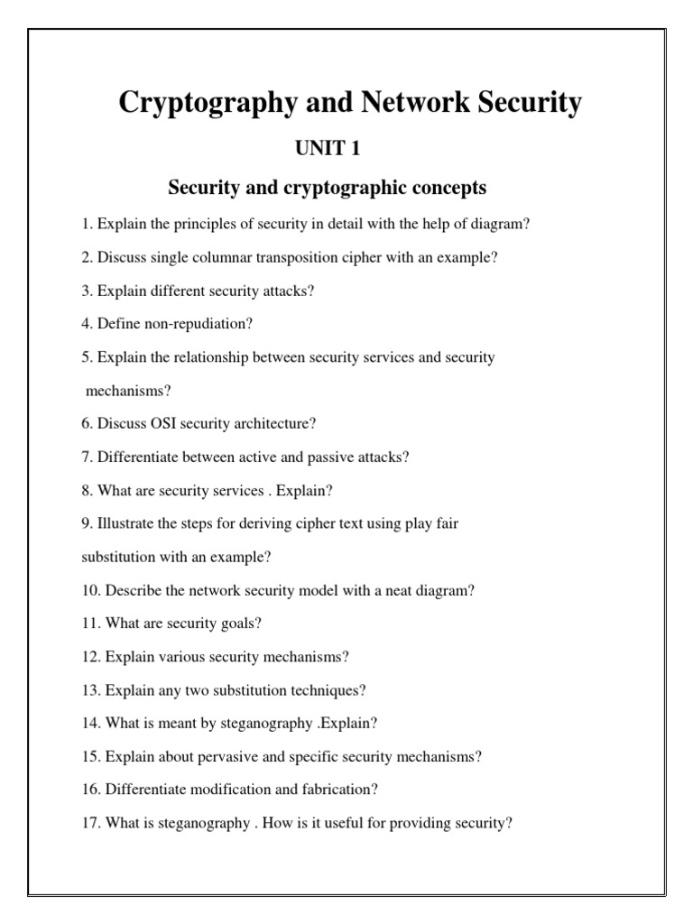 Cryptography and Network Security Questions | PDF | Cryptography | Key (Cryptography)