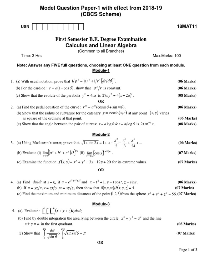 Calculus and Linear Algebra Model Test | PDF | Mathematical Objects ...