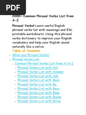 2000 Common Phrasal Verbs In English And Their Meanings 2000 Plus