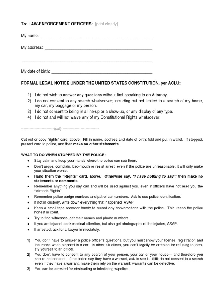 To: Law-Enforcement Officers:: (Print Clearly) | PDF | First Amendment ...