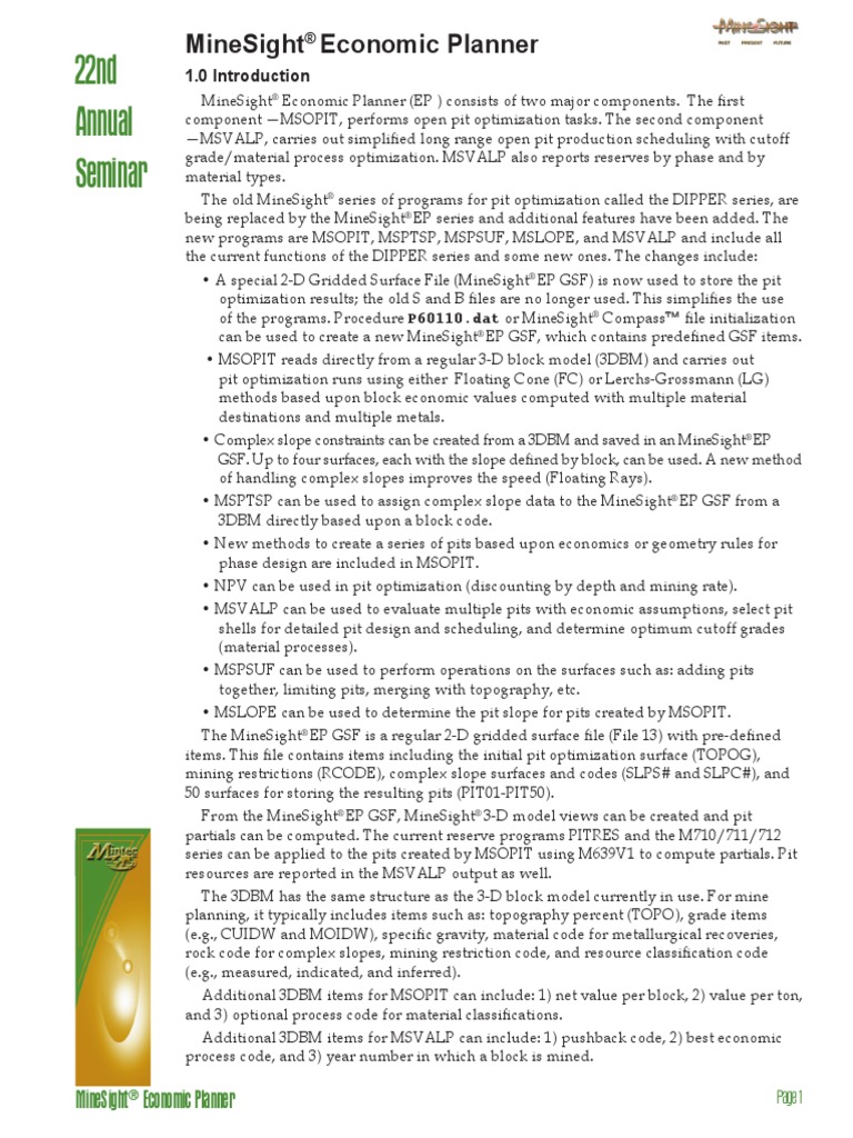 MineSight Economic Planner | PDF | Mining | Mathematical Optimization