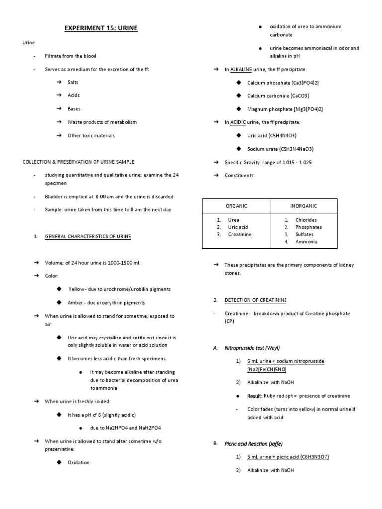 Experiment 15 - Urine | PDF | Urine | Chemical Elements