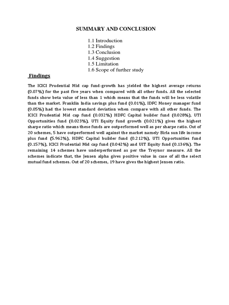 Summary and Conclusion | PDF | Mutual Funds | Financial Services