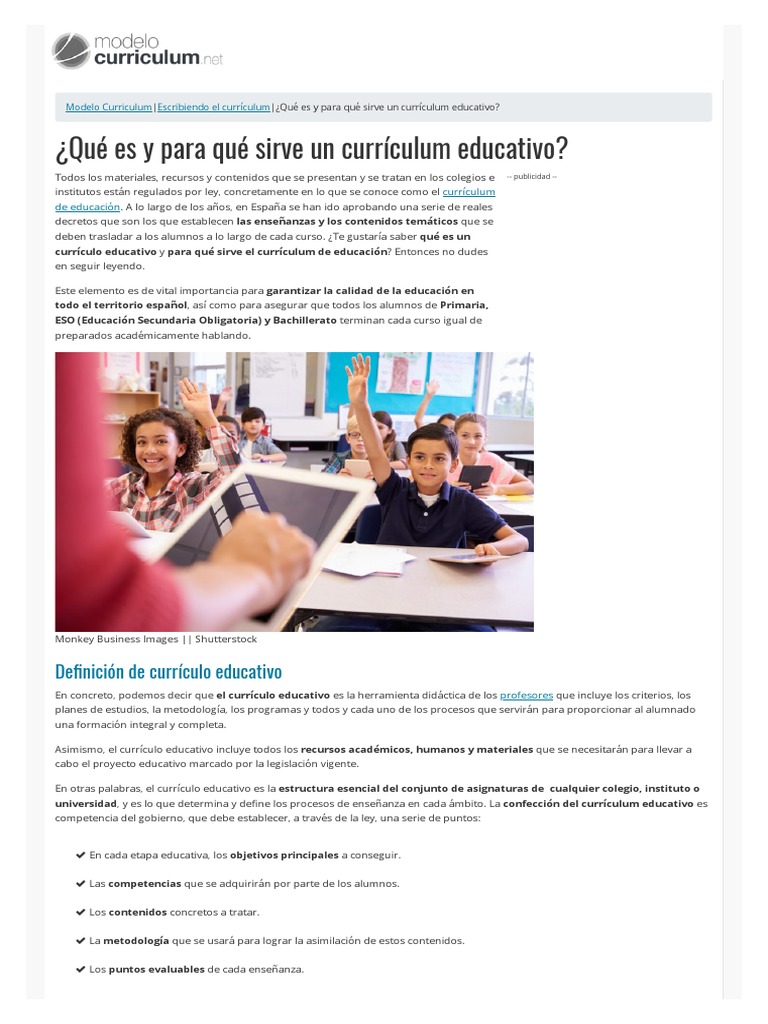 ¿Qué Es y para Qué Sirve Un Currículum Educativo - Modelo Curriculum ...