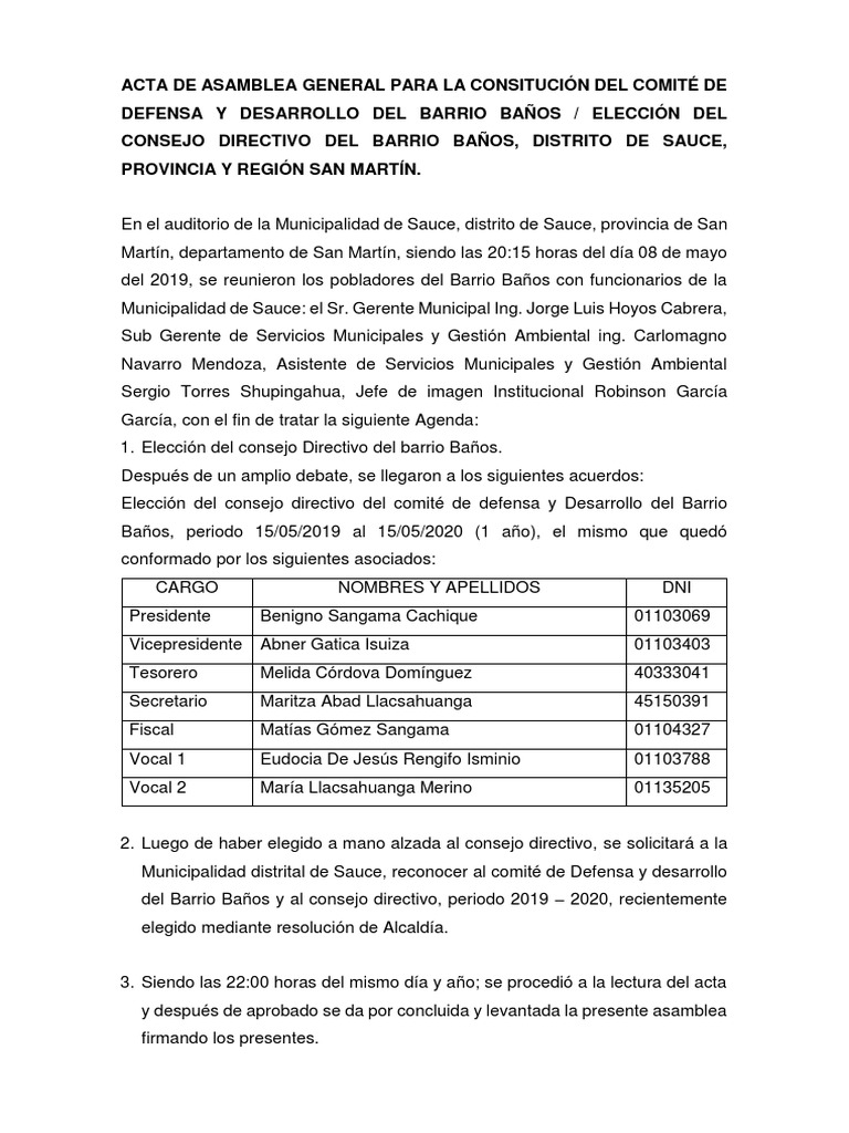 Modelo de Acta de Asamblea | PDF