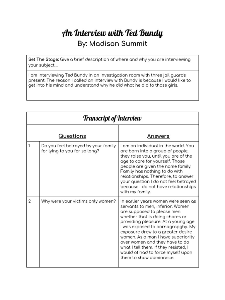 Interview Template Ted Bundy | PDF | Psychological Concepts | Psychology