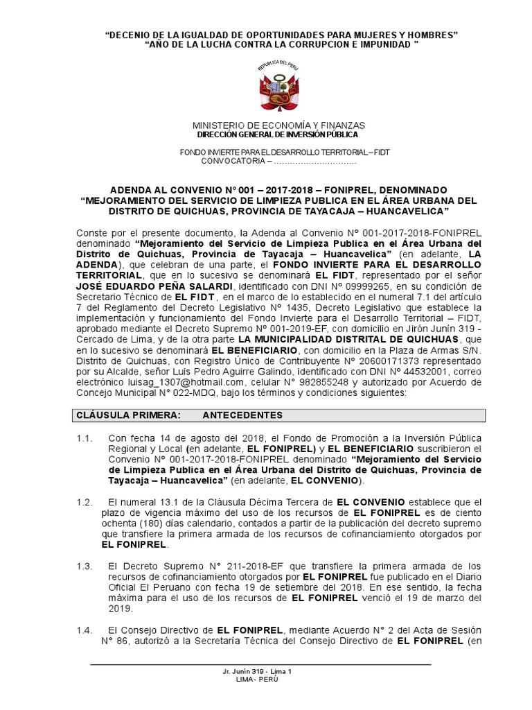 1 Modelo Adenda Acta 86 | PDF | Perú | Gobierno