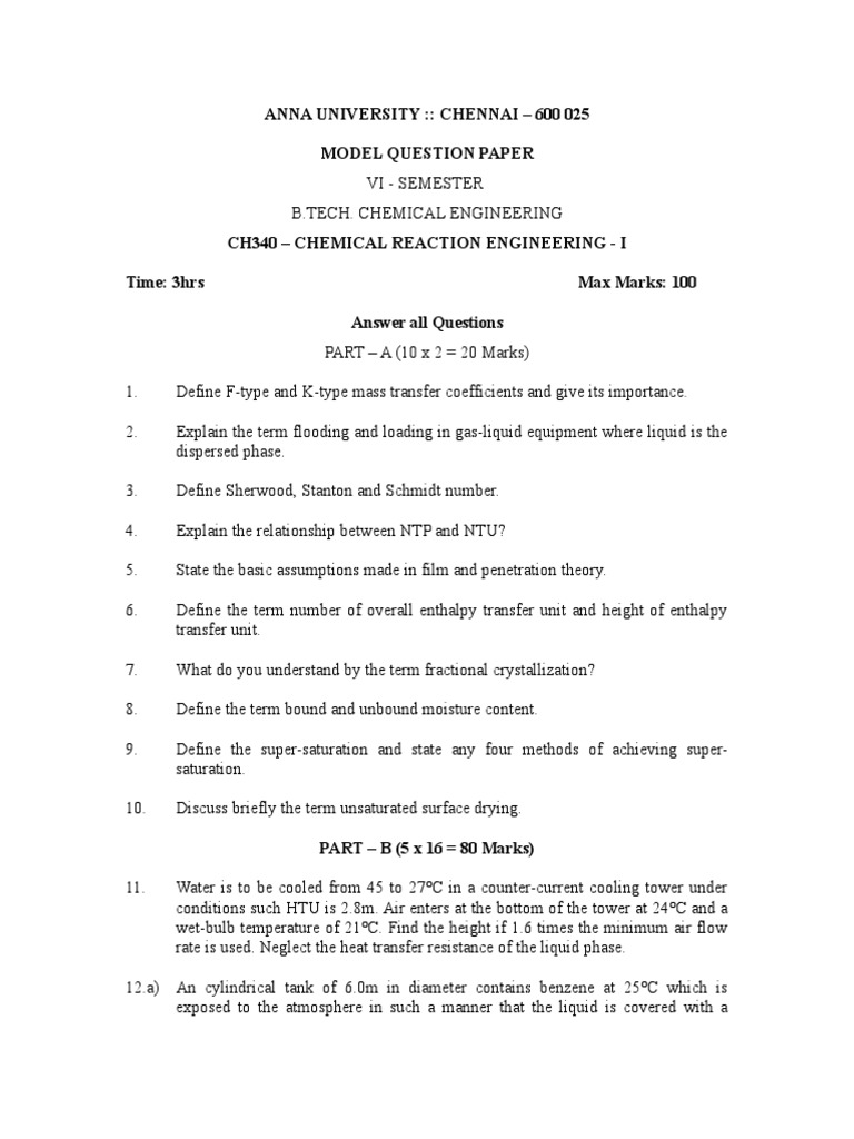 Chemical Reaction Engineering Exam Paper | PDF | Crystallization ...