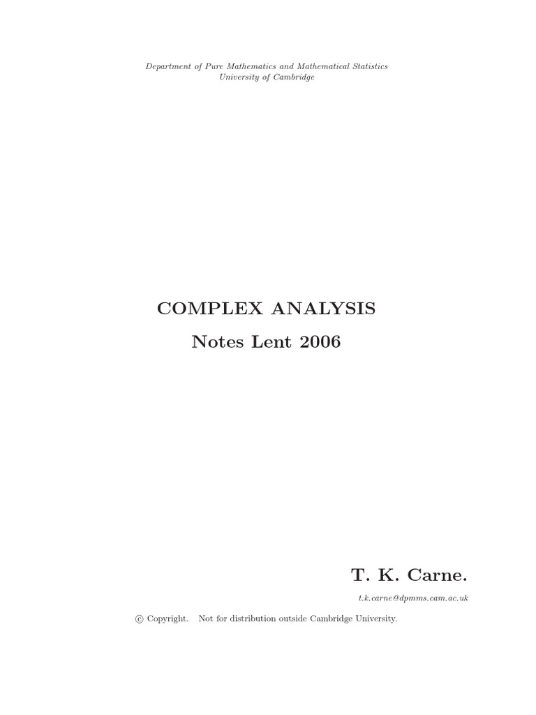 Complex Analysis Notes Lent 2006: Department of Pure Mathematics and ...