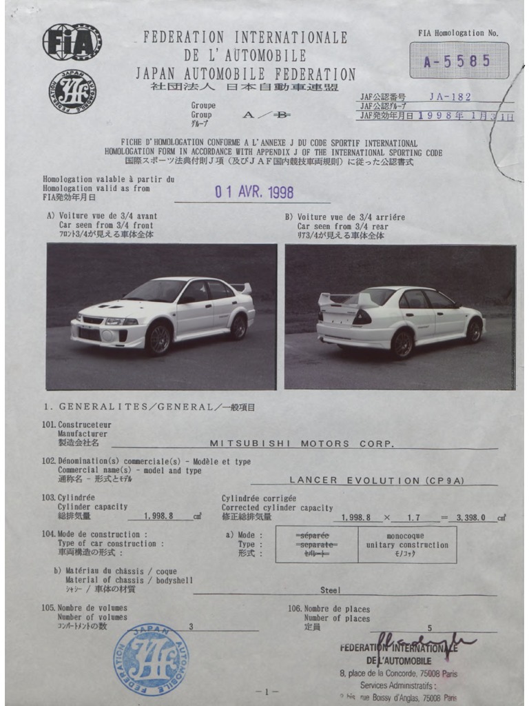 Homologation Form Number 5585 Group A PDF | PDF | Composant | Moteurs