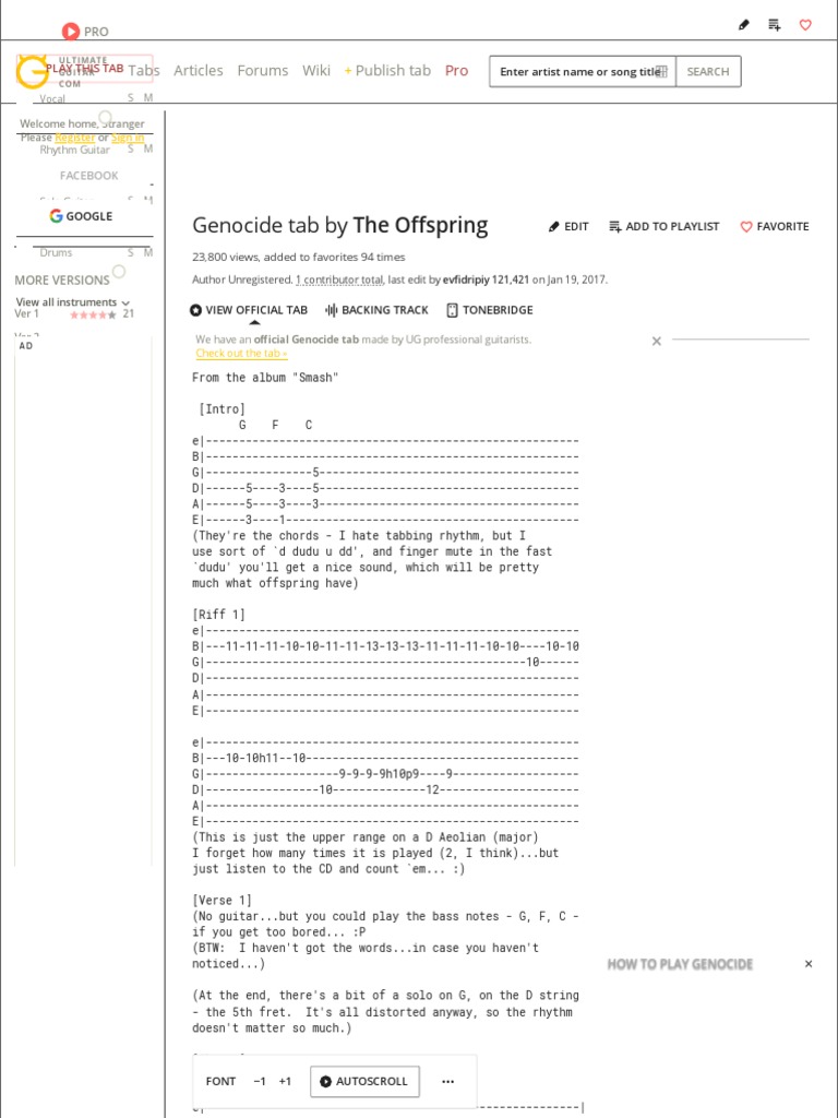 GENOCIDE TAB by The Offspring @ | PDF | Song Structure | Sound Recording