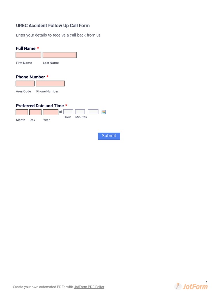 UREC Accident Callback Request Form | PDF